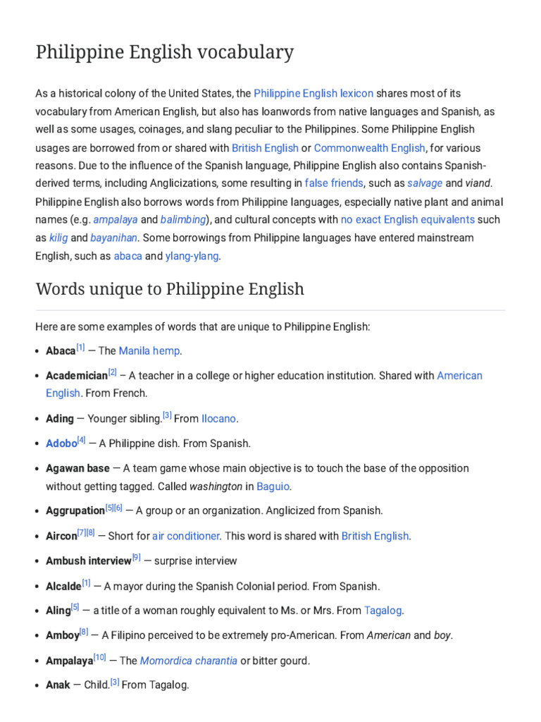 Philippine English Vocabulary - Wikipedia | PDF | Philippines