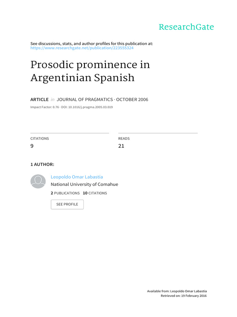 Prosodic Prominence in Argentinian Spanish: Article | PDF | Stress ...