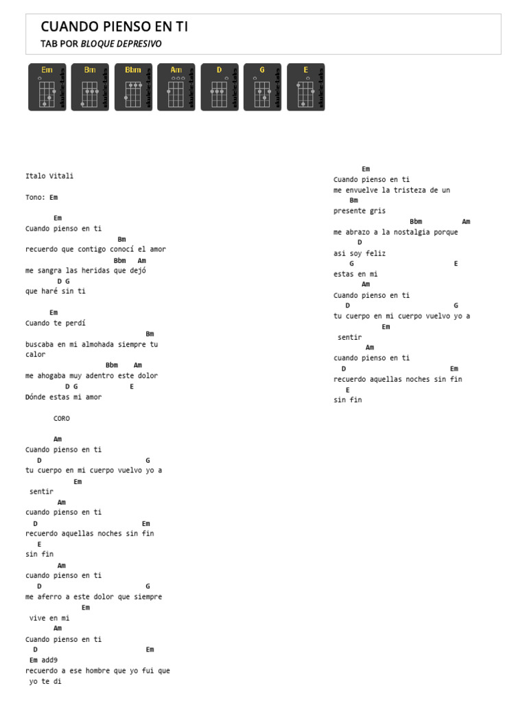 Cuando Pienso en Ti Tab Por Bloque Depresivo - Ukulele Tabs | PDF