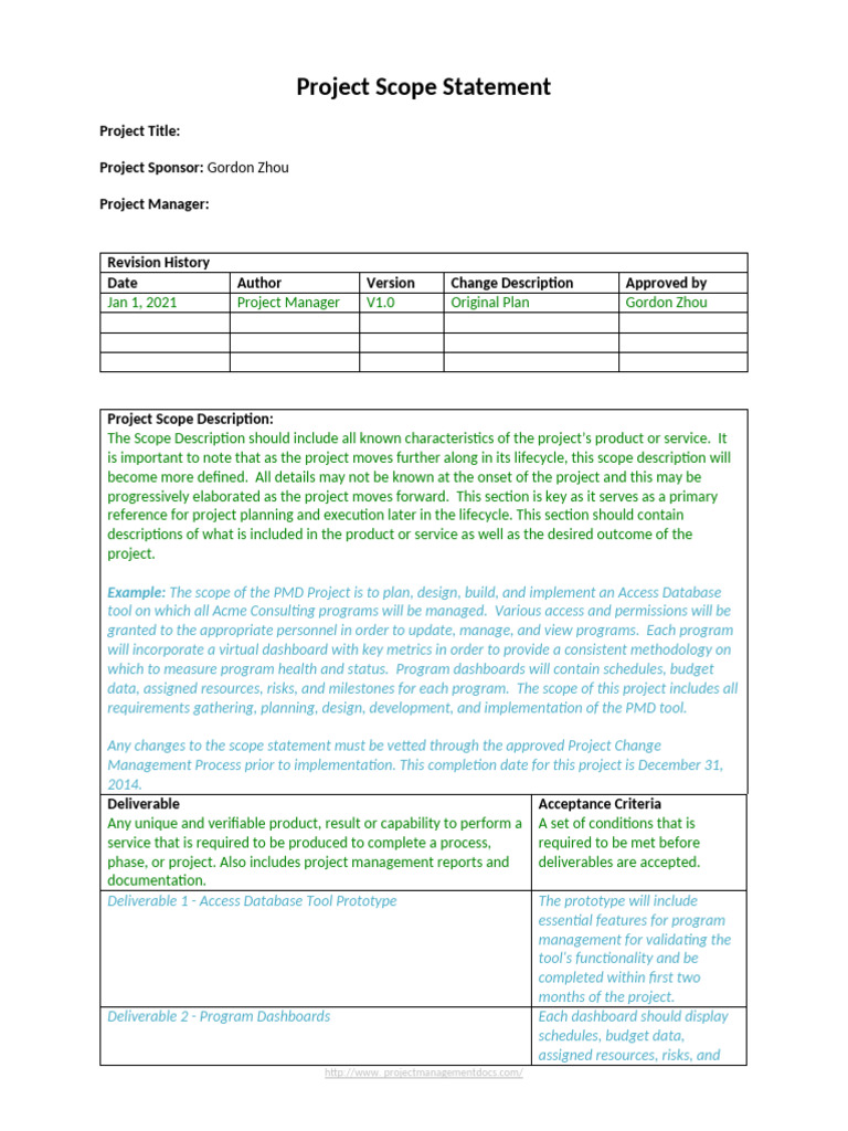 Project Scope Statement Template-1-1 | PDF | Databases | Project Management