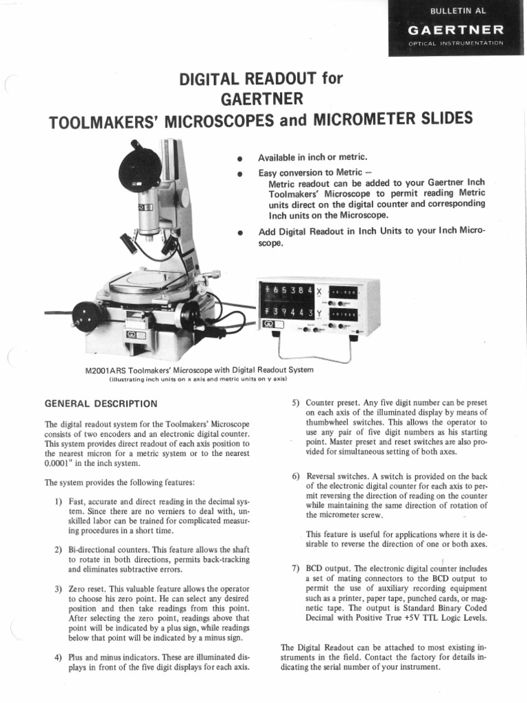 Gaertner Toolmakers Microscope Encoders | PDF