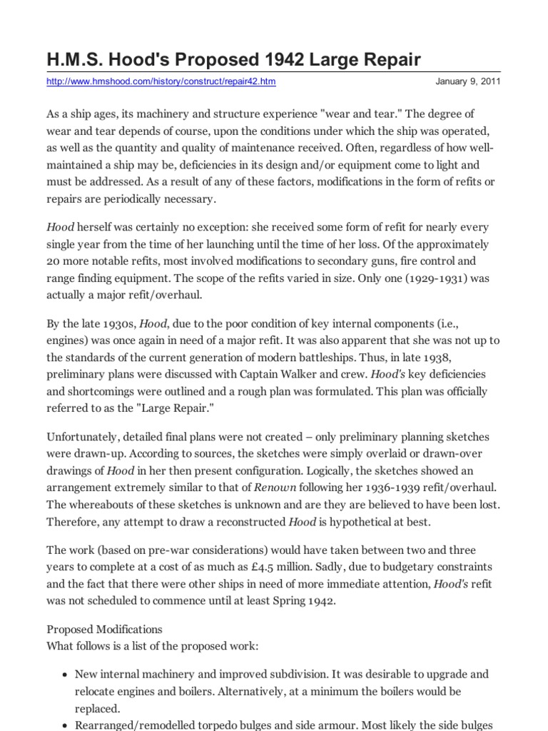 HMS Hood 1942 Repair Proposal Details | PDF | Gun Turret | Battleship