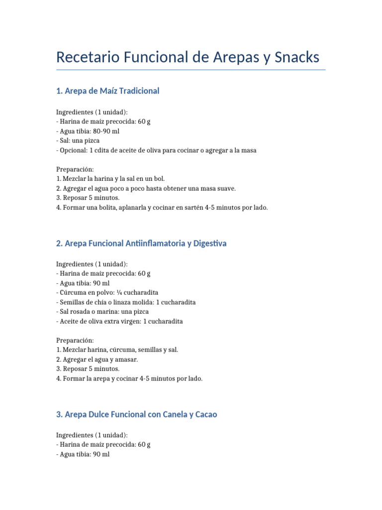 Recetario Funcional Arepas Snacks | PDF | Mollete | Galleta