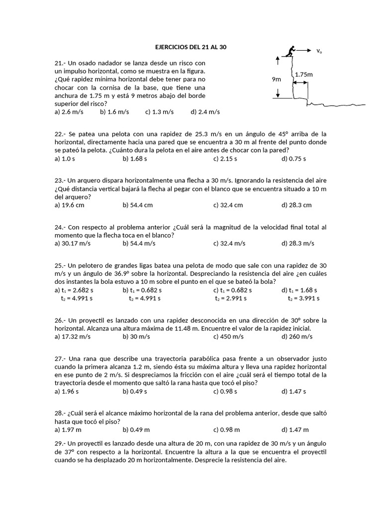 Ejercicios de Movimiento Parabólico 1Bach | PDF | Mecánica | Tasas ...