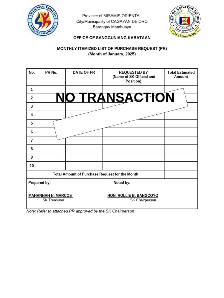 Monthly Itemized List of PR | PDF