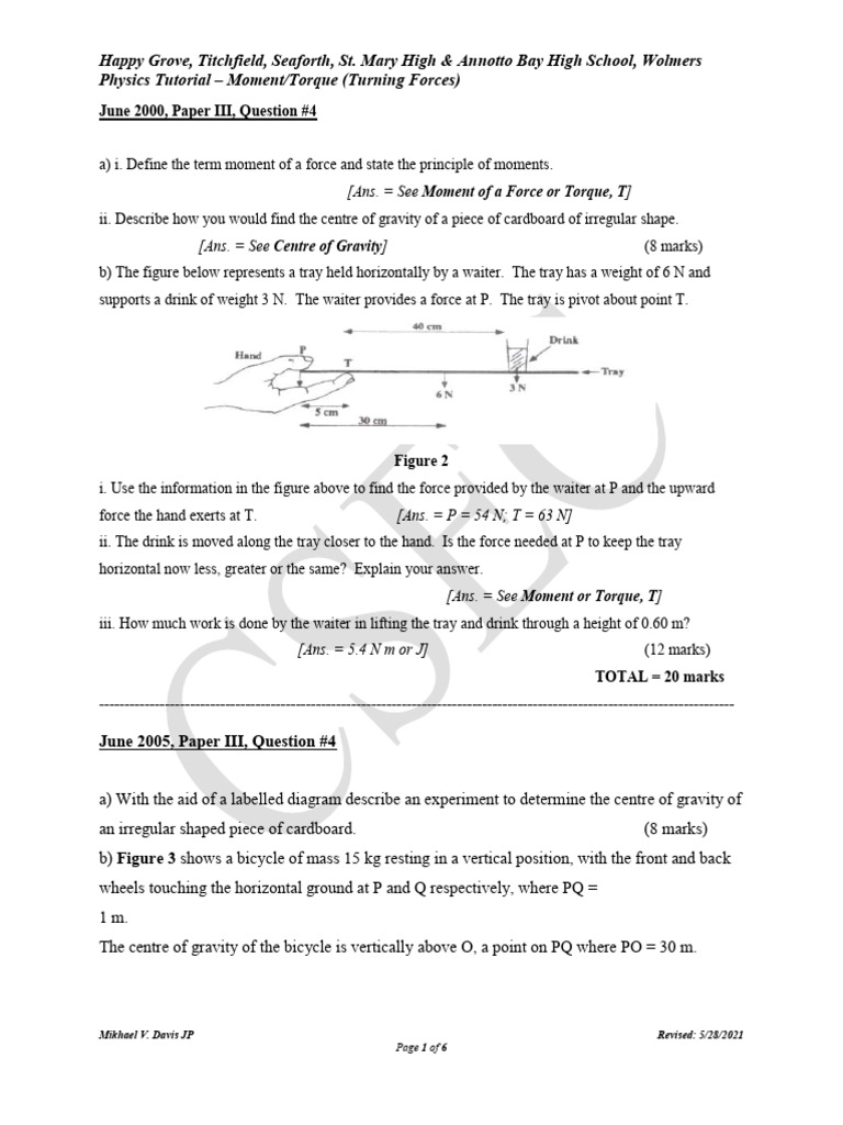 Tutorial - Moment-Torque (Turning Forces) | PDF | Force | Center Of Mass