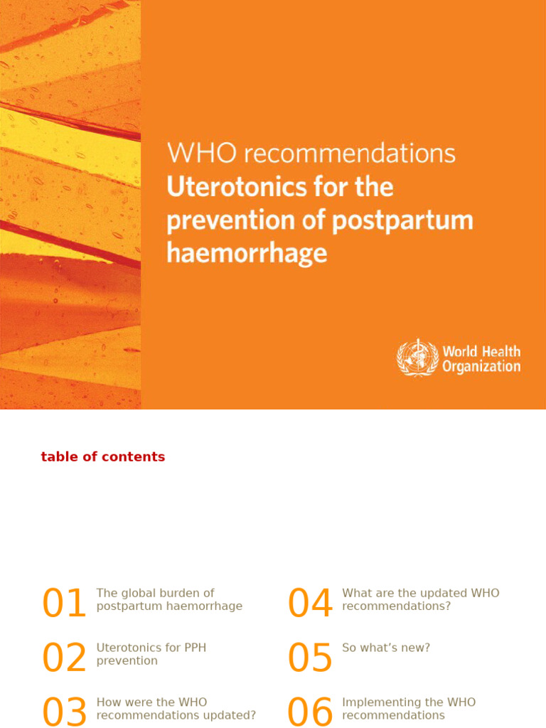 Postpartum Haemorrhage: WHO Guidelines Update | PDF | Medical ...