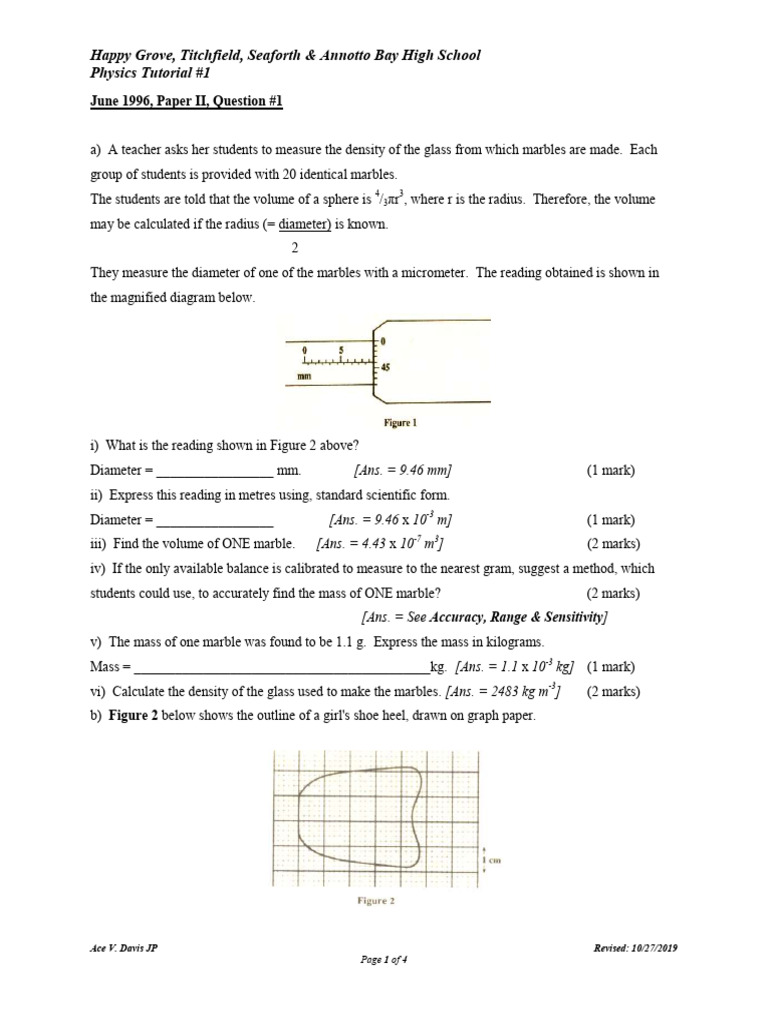 Tutorial #1_2019 pdf | PDF | Density | Force