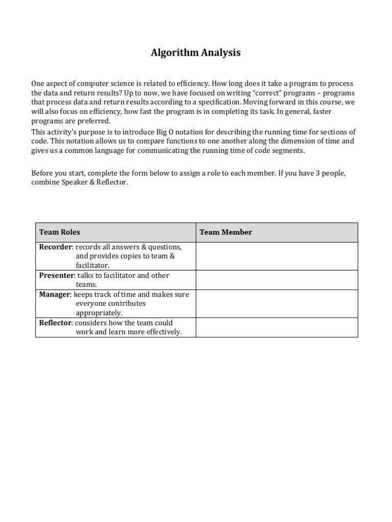 POGIL-07-AlgorithmAnalysis-fillable Complete | PDF | Mathematics ...