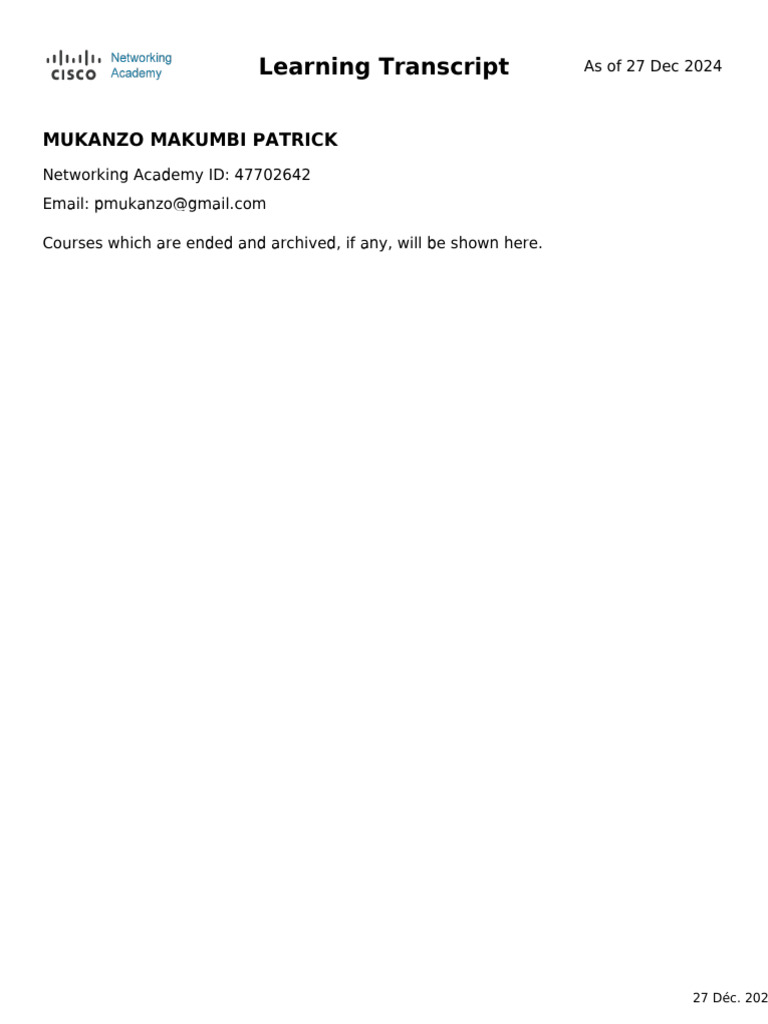 NetAcad Learning Transcript | PDF