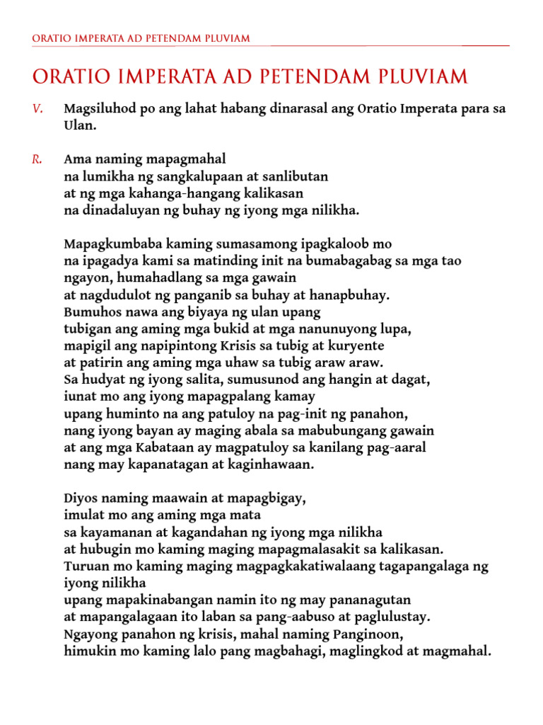Oratio Imperata (Tagalog) | PDF