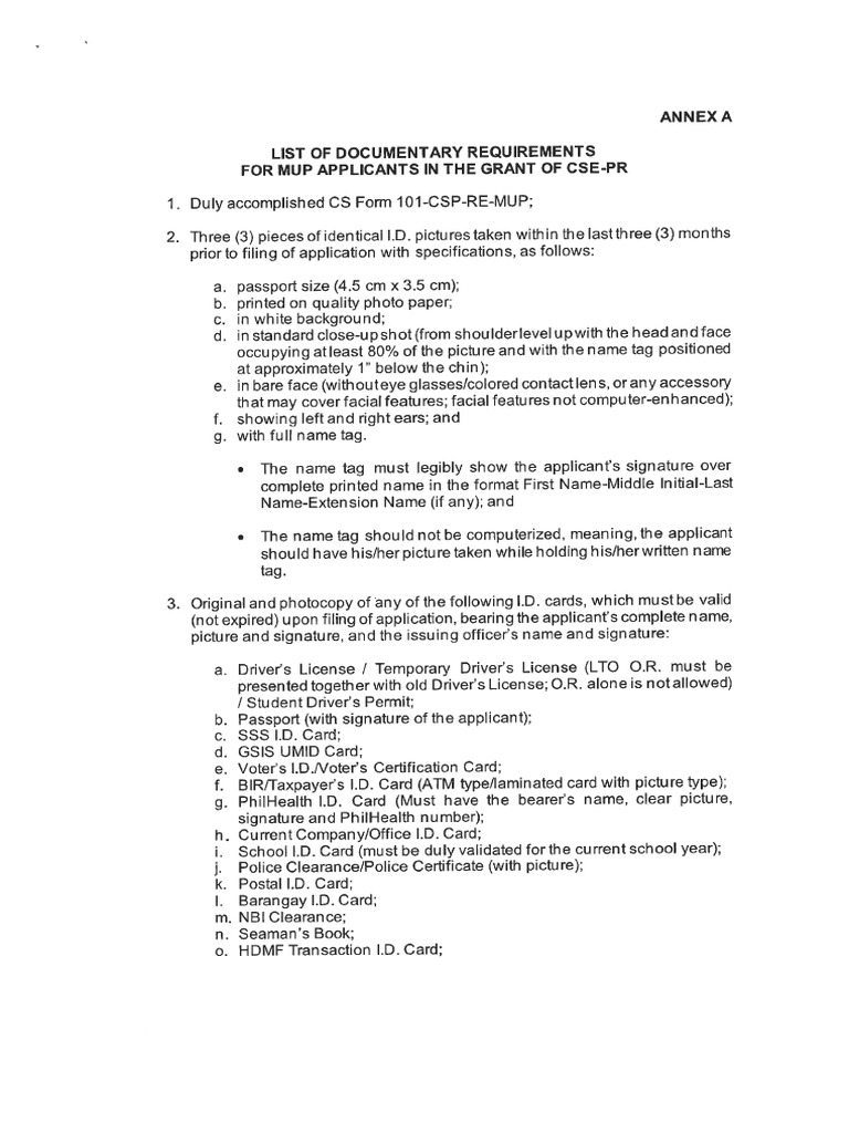 Annex A - List of Documentary Requirements - MUP | PDF