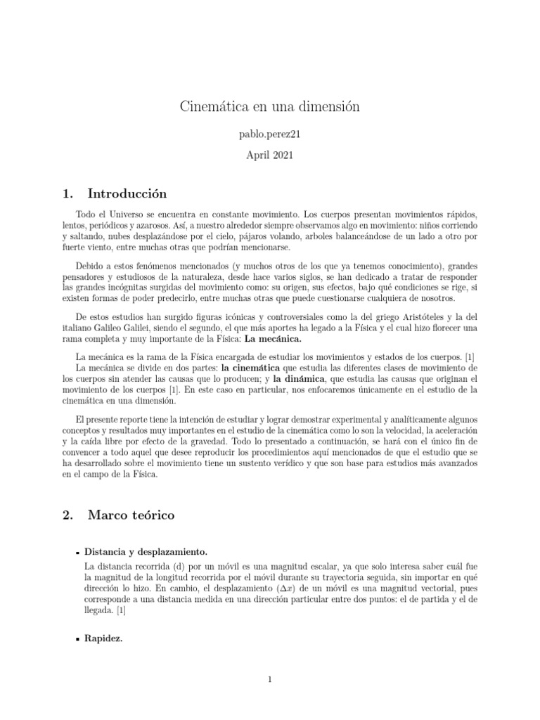 Cinem Tica en Una Dimensi N | PDF | Velocidad | Velocidad