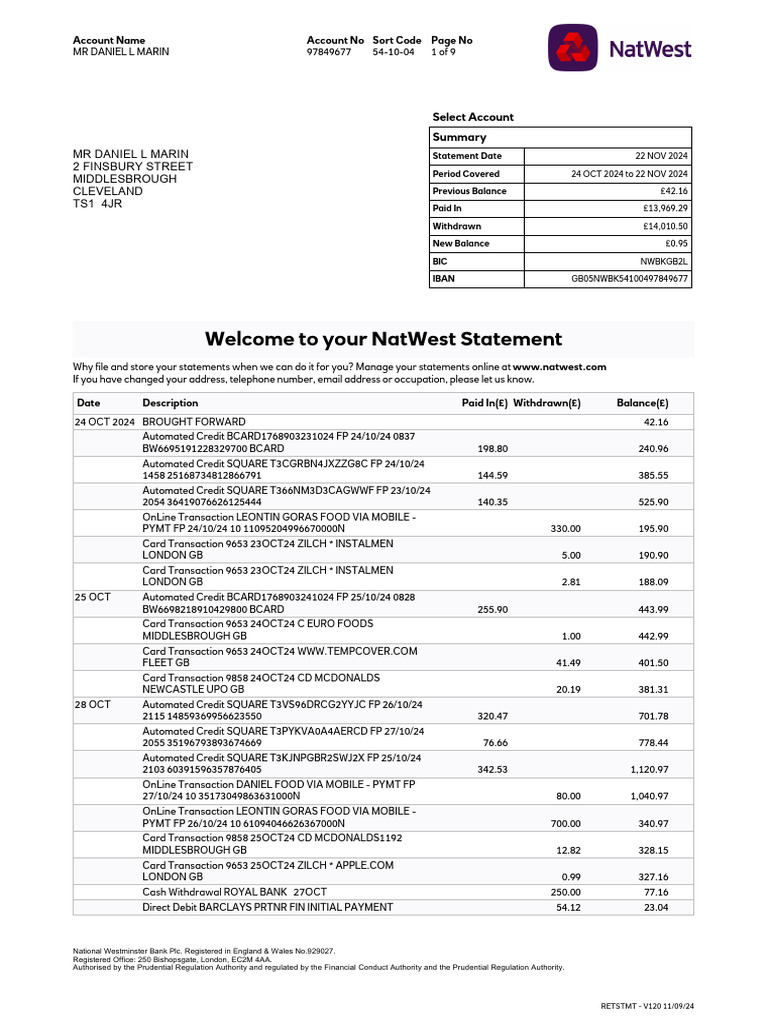 Statement_541004_97849677_22_Nov_2024 | PDF | Overdraft | Payments
