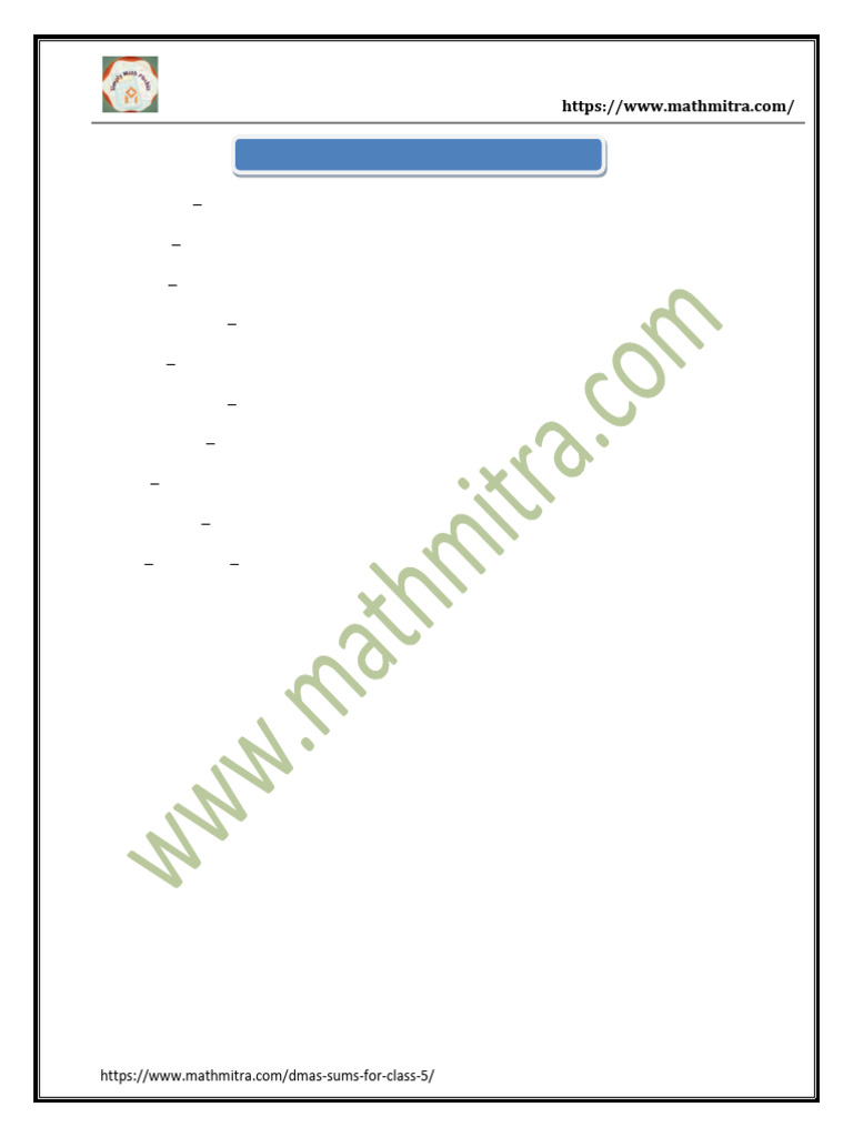 DMAS Questions For Class 5 | PDF