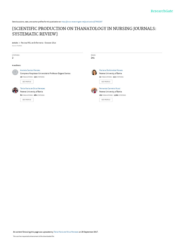 Thanatology in Nursing Journals Review | PDF