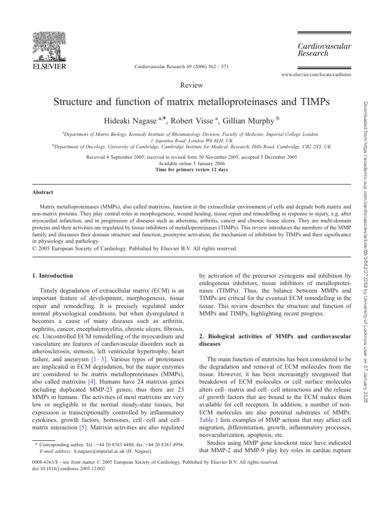 Structure and Function of Matrix Metalloproteinases and TIMPs | PDF ...