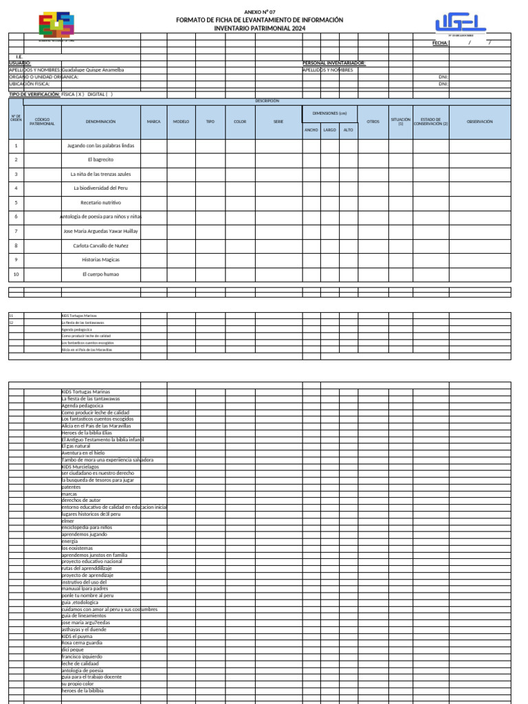 Anexo #07 - Ficha de Levantamiento de Información - Bienes Muebles Ii - Ee. | PDF