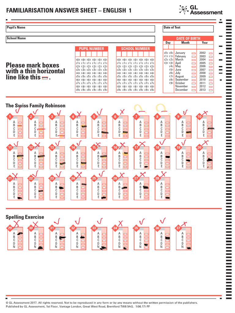 Familiarisation English 1 Answer Sheet | PDF