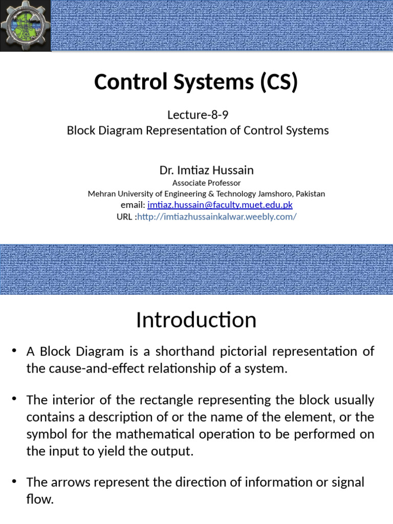 lecture_8-9_block_diagram_representation_of_control_systems | PDF | Control Theory | Mathematics