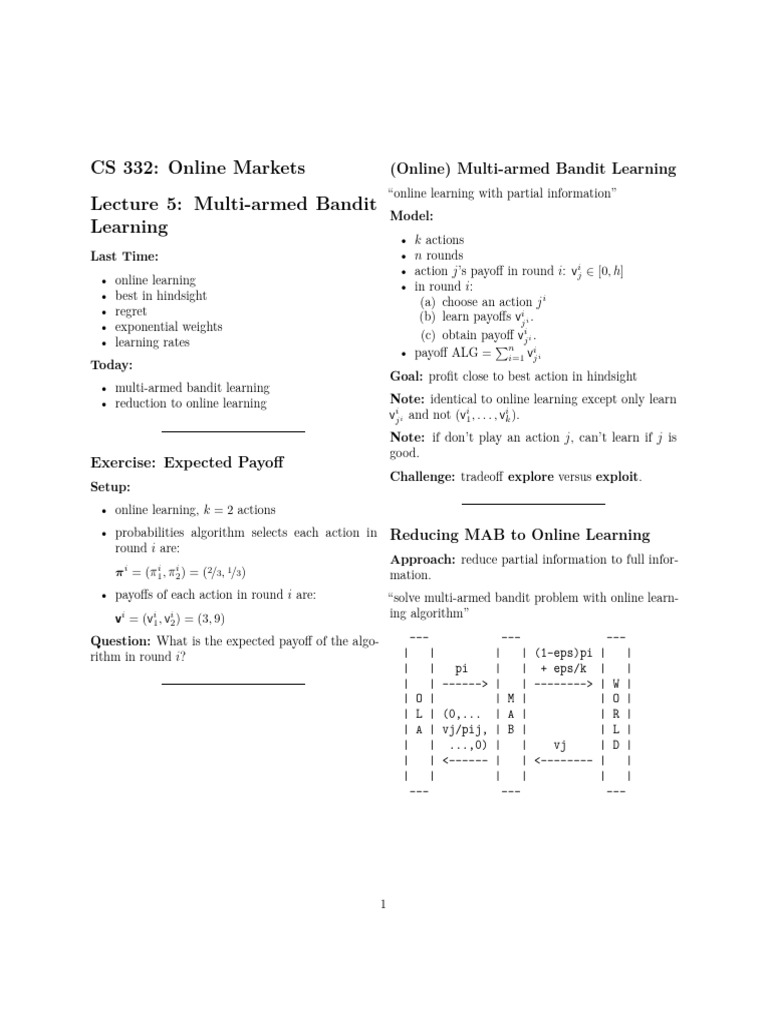 Lec05 Multi Armed Bandit | PDF | Learning | Probability Theory