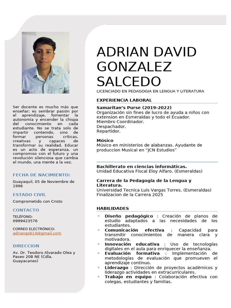 CV ADRIAN | PDF | Enseñando | Pedagogía