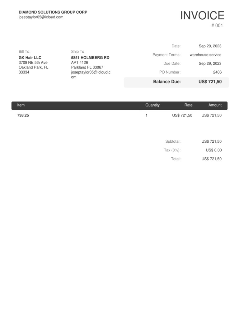 Invoice for GK Hair LLC Services | PDF