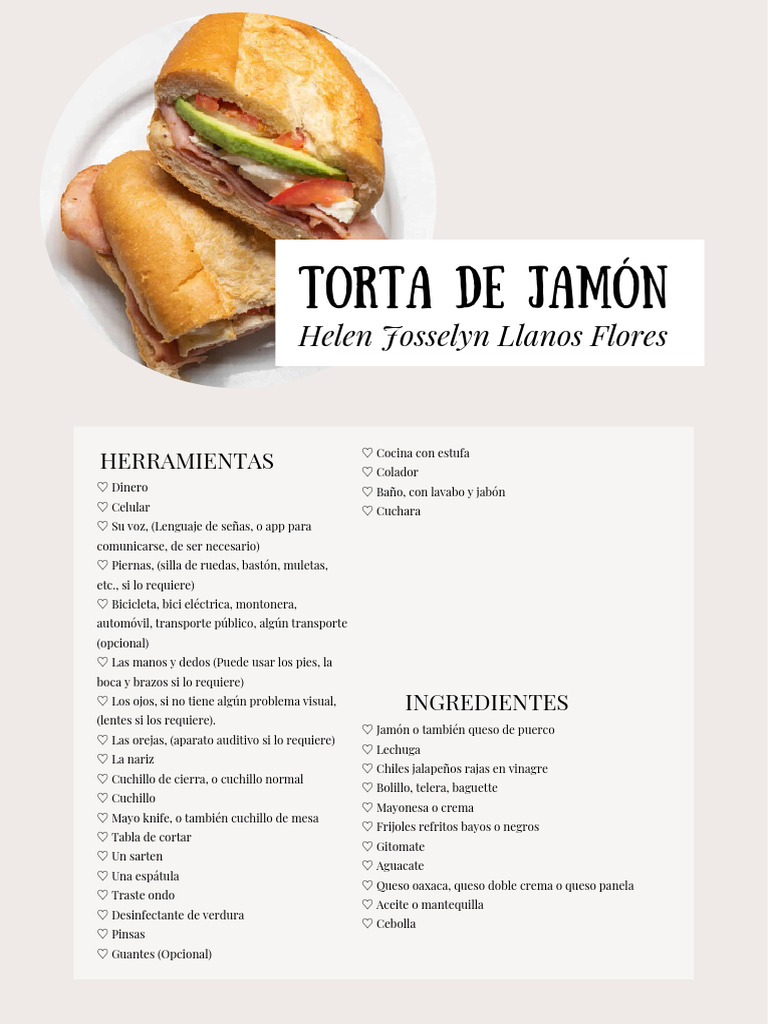Cómo elaborar una torta de jamón | PDF | Alimentos | Cocina