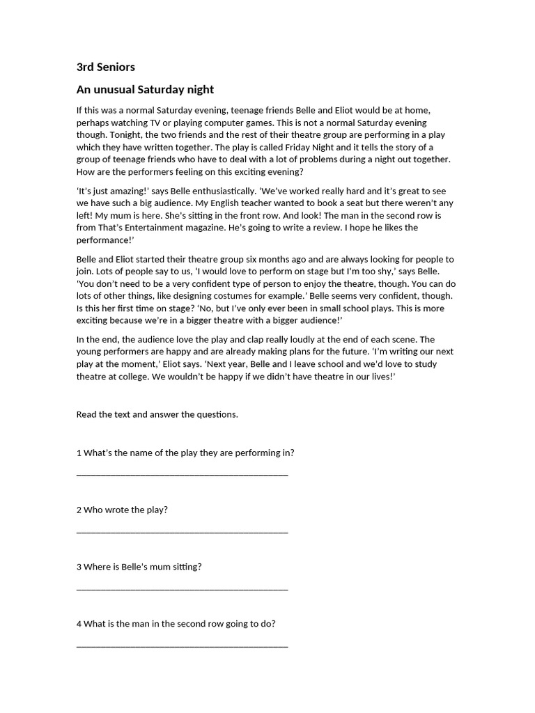 Teenagers' Theatre Performance Excitement | PDF