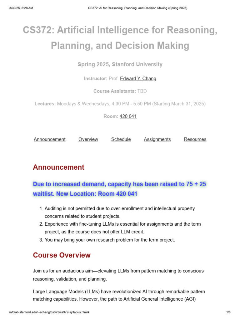 CS372 - AI For Reasoning, Planning, and Decision Making (Spring 2025) | PDF | Artificial ...