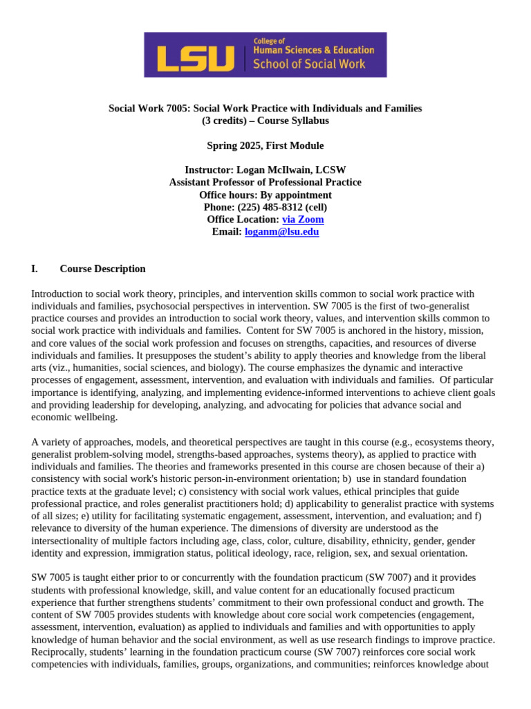 Syllabus 7005 Spring1 LM 2025 | PDF | Title Ix | Social Work