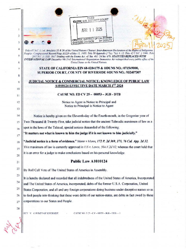 Judicial Notice & Commercial Notice Knowledge of Public Law A1010124 Effective Date March 1ST ...