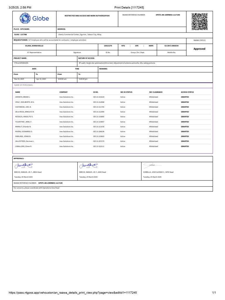 Restricted Area Access Authorization | PDF