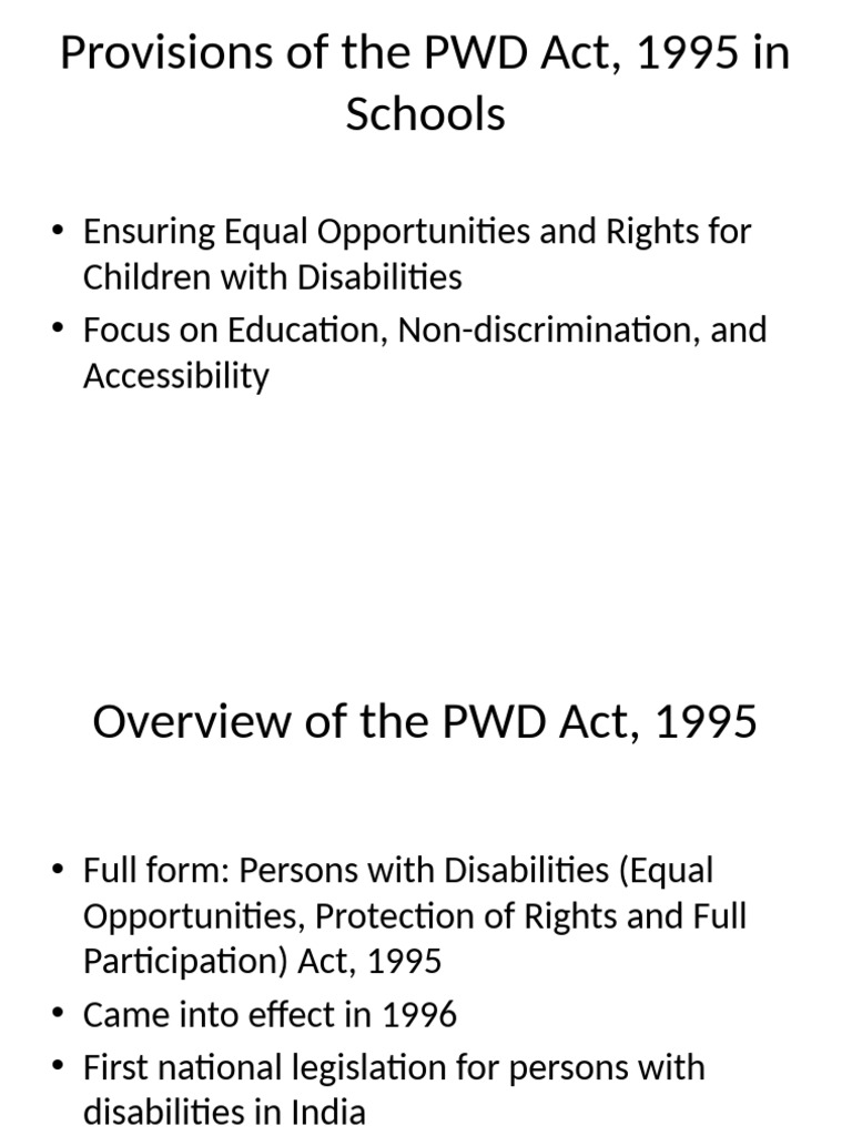 PWD Act 1995 Provisions in Schools (1) | PDF