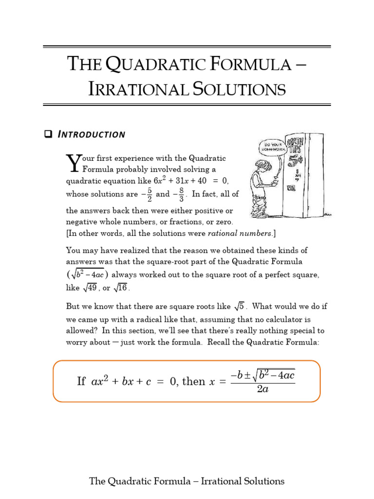 Quadratic Formula - Irrational Solutions | PDF | Quadratic Equation ...