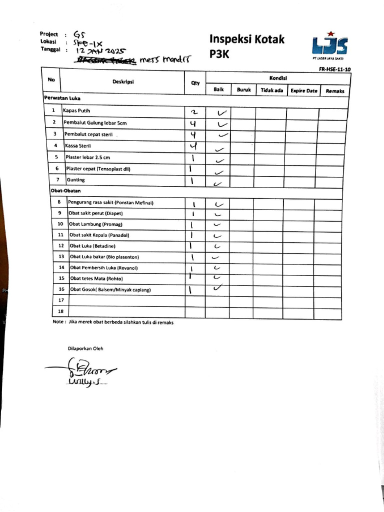 Inspeksi FAK Ske Mendis | PDF