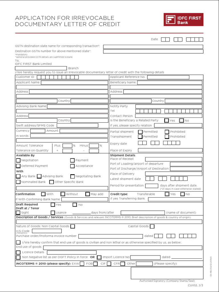 Letter of Credit Application New | PDF | Letter Of Credit | Business