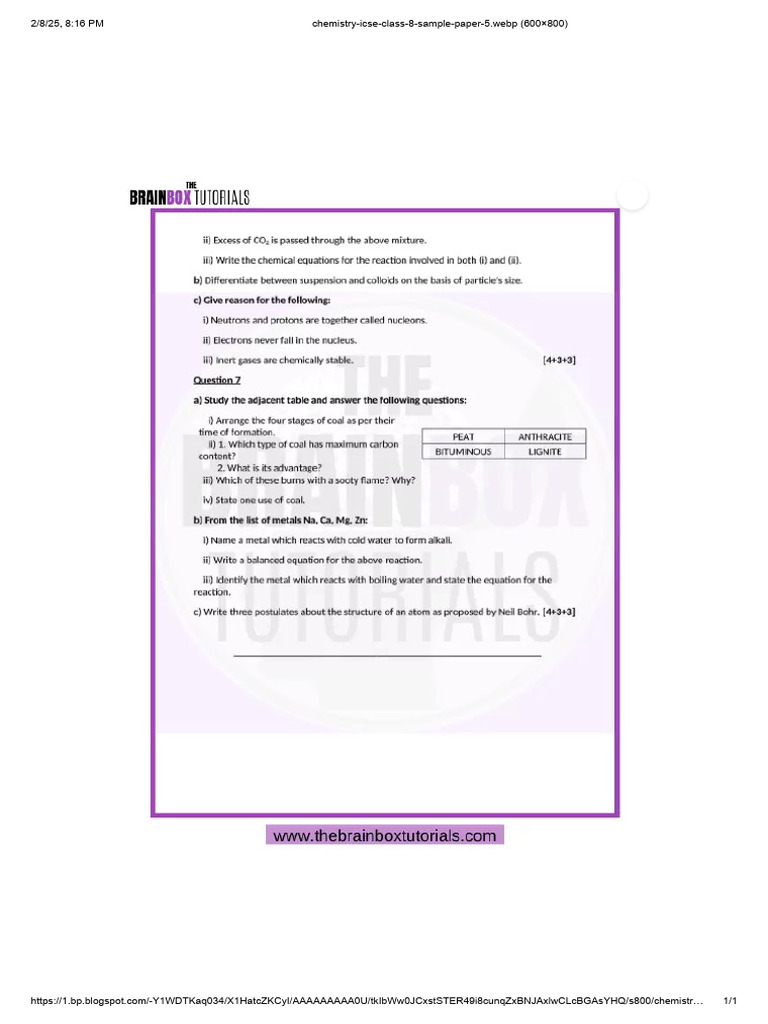 Chemistry Icse Class 8 Sample Paper 5 | PDF