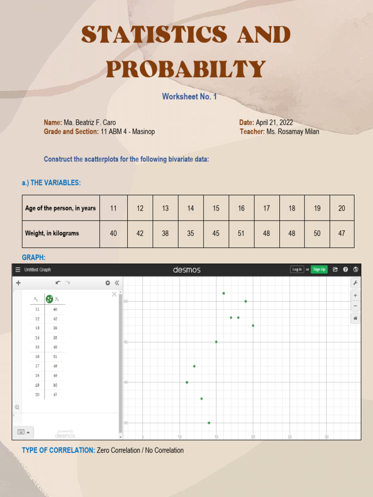 Statistics and Probability - Worksheet | PDF