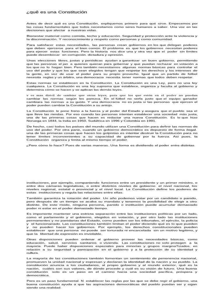 ¿Qué es una Constitución y su importancia? | PDF | Constitución ...