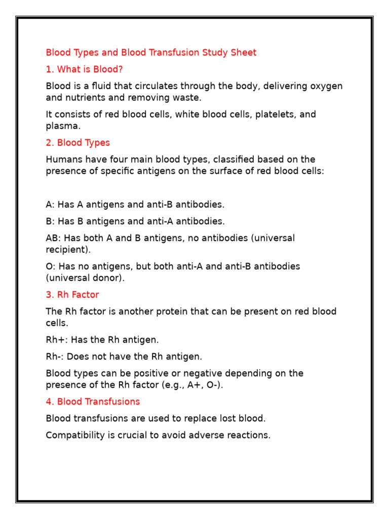 Blood Types and Transfusion Guide | PDF