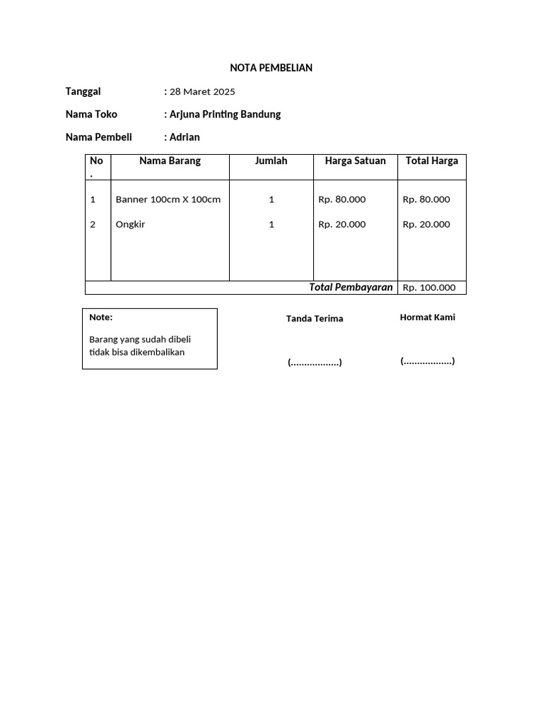 Nota Pembelian | PDF