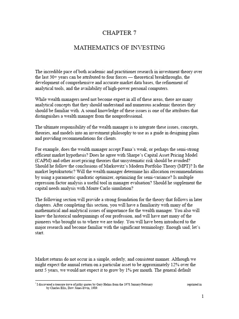 Chapter 7 - Mathematics of Investment | PDF | Variance | Financial Risk