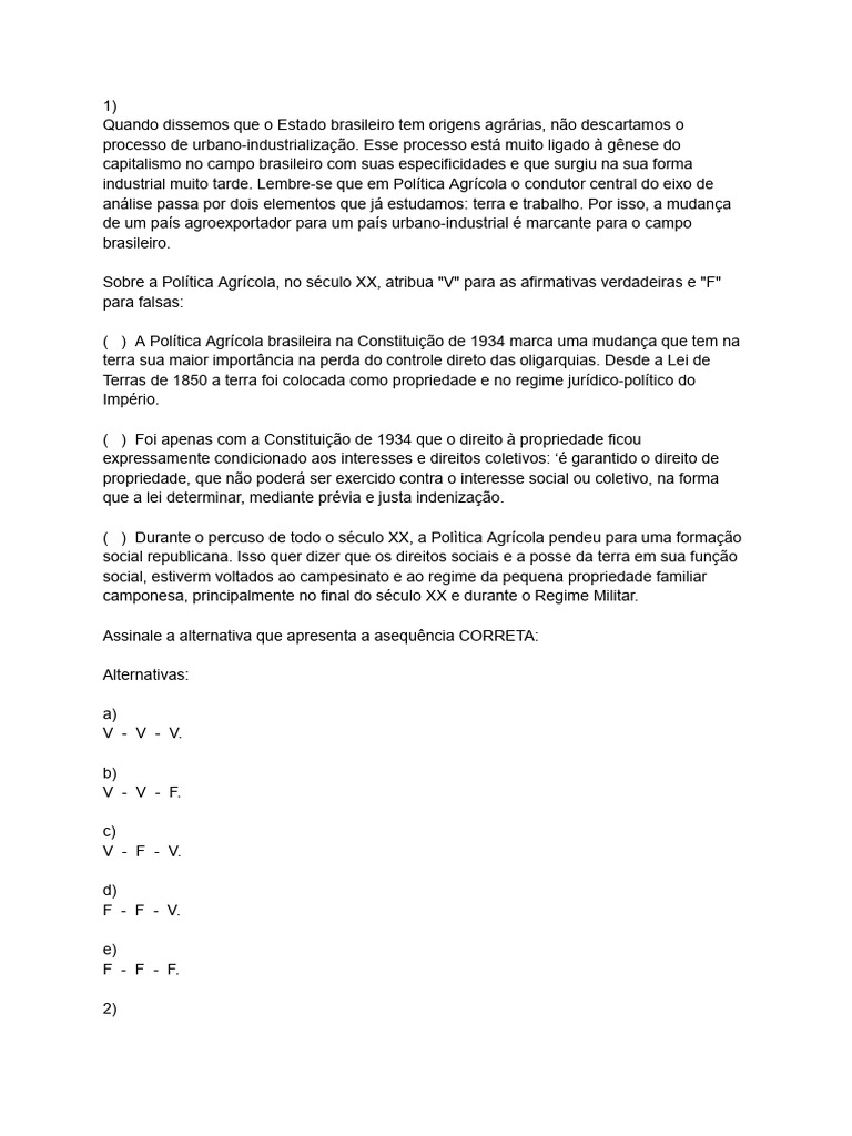 Atividade agro 2 | PDF | Reforma agrária | Agricultura