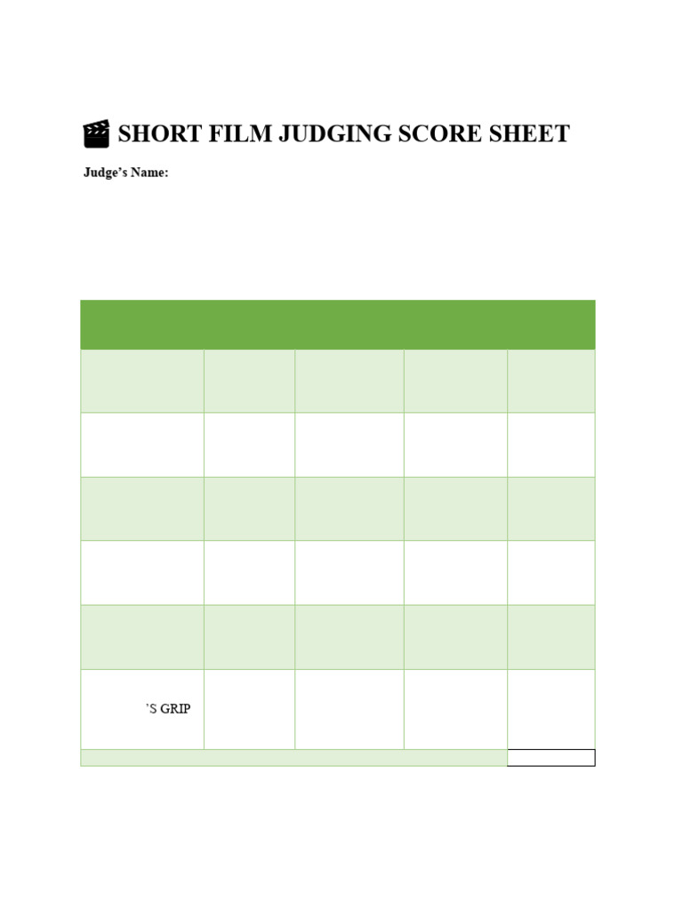 Short Film Judging Score Sheet | PDF | Drug Rehabilitation