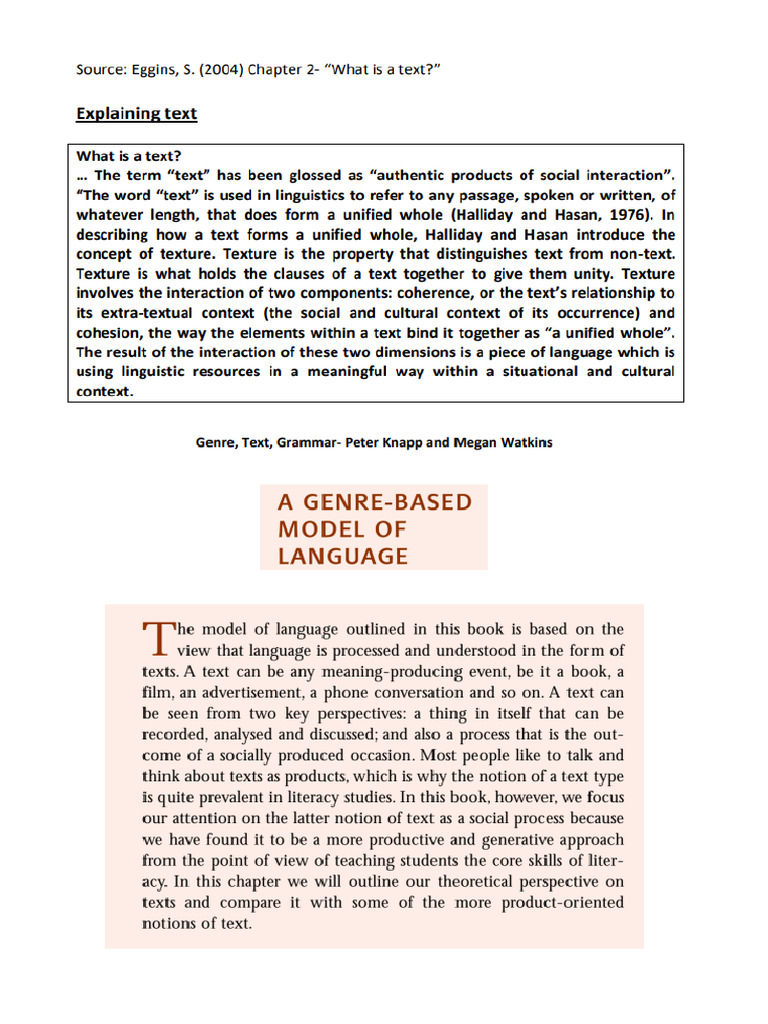 Text and A Genre-Based Model | PDF | Linguistics | Speech
