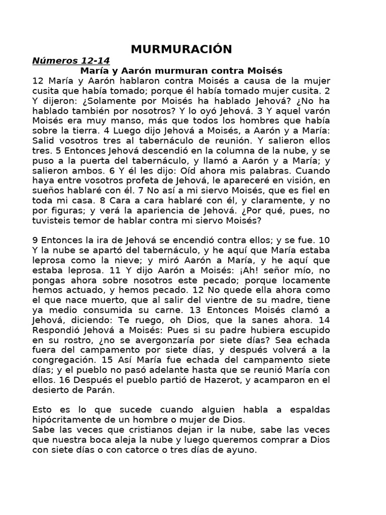 Murmuración de María y Aarón contra Moisés | PDF | María, madre de ...