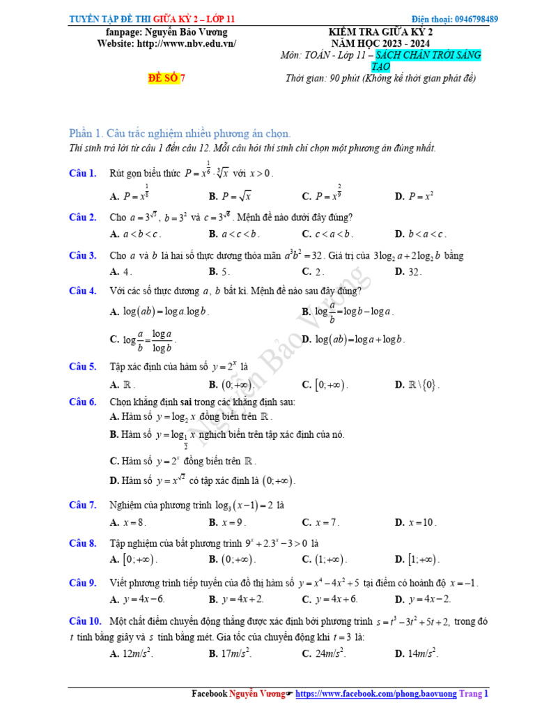 ĐỀ 7 - GK2 - CTST 11 | PDF