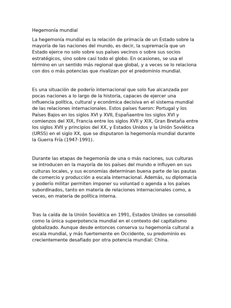 Hegemonía Mundial y Poder Global | PDF
