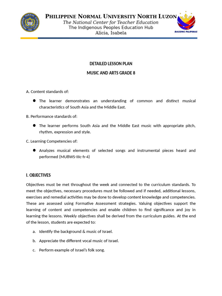Final Detailed Lesson Plan Music | PDF | Jerusalem | Lesson Plan